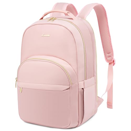 LOVEVOOK Work Backpack for Women, fits 15.6 Inch Laptop, Large Capacity Laptop Backpack with Luggage Strap, Waterproof Lightweight Backpack Purse, Fashionable for Business, Travel, Pink