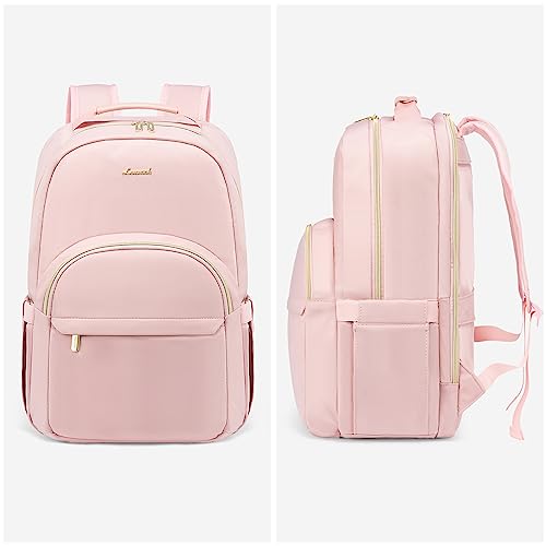 LOVEVOOK Work Backpack for Women, fits 15.6 Inch Laptop, Large Capacity Laptop Backpack with Luggage Strap, Waterproof Lightweight Backpack Purse, Fashionable for Business, Travel, Pink