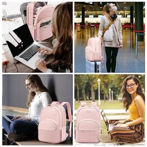 LOVEVOOK Work Backpack for Women, fits 15.6 Inch Laptop, Large Capacity Laptop Backpack with Luggage Strap, Waterproof Lightweight Backpack Purse, Fashionable for Business, Travel, Pink