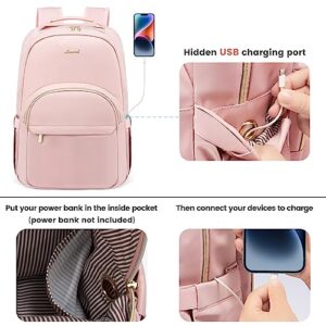 LOVEVOOK Work Backpack for Women, fits 15.6 Inch Laptop, Large Capacity Laptop Backpack with Luggage Strap, Waterproof Lightweight Backpack Purse, Fashionable for Business, Travel, Pink