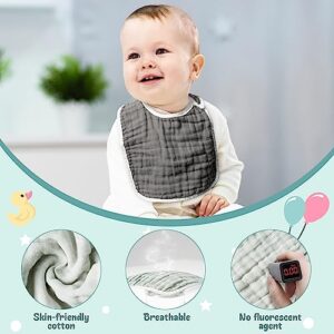 Zainpe 6Pcs Snap Muslin Cotton Baby Bibs White Grey Infants Drooling Bib Soft & Absorbent Adjustable Unisex Burp Cloths Feeding Bibs for Toddlers Girls Boys Newborns Eating Teething 0-24 Months