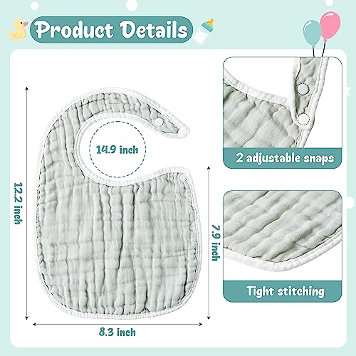 Zainpe 6Pcs Snap Muslin Cotton Baby Bibs White Grey Infants Drooling Bib Soft & Absorbent Adjustable Unisex Burp Cloths Feeding Bibs for Toddlers Girls Boys Newborns Eating Teething 0-24 Months