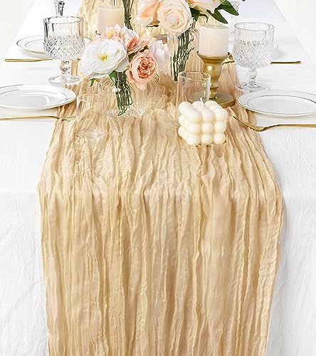 DearHouse 6Pack Cheesecloth Table Runner, Cheese Cloth Boho Gauze Table Runner for Wedding Bridal Baby Shower Birthday Holiday Party Rustic Sheer Table Decorations (Champagne)