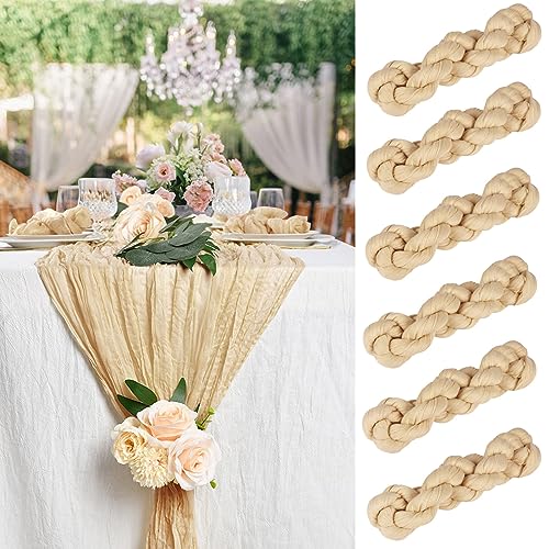 DearHouse 6Pack Cheesecloth Table Runner, Cheese Cloth Boho Gauze Table Runner for Wedding Bridal Baby Shower Birthday Holiday Party Rustic Sheer Table Decorations (Champagne)