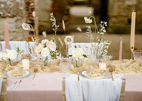 DearHouse 6Pack Cheesecloth Table Runner, Cheese Cloth Boho Gauze Table Runner for Wedding Bridal Baby Shower Birthday Holiday Party Rustic Sheer Table Decorations (Champagne)