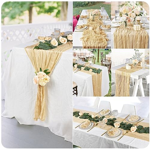 DearHouse 6Pack Cheesecloth Table Runner, Cheese Cloth Boho Gauze Table Runner for Wedding Bridal Baby Shower Birthday Holiday Party Rustic Sheer Table Decorations (Champagne)