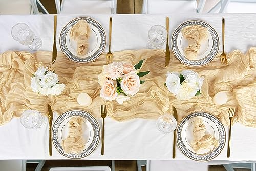 DearHouse 6Pack Cheesecloth Table Runner, Cheese Cloth Boho Gauze Table Runner for Wedding Bridal Baby Shower Birthday Holiday Party Rustic Sheer Table Decorations (Champagne)