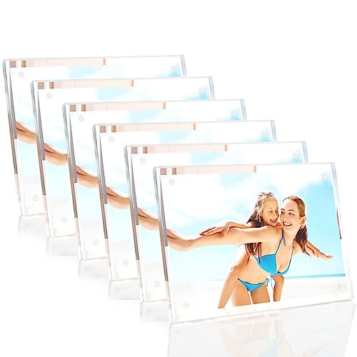 HELPLEX Picture Frames, 6 Pack 4x6 inch Acrylic Picture Frame Clear 4 x 6 Photo Frames Magnetic Picture Frames Ready for Tabletop Display, Effectively Protect Photos from Fading and Yellowing