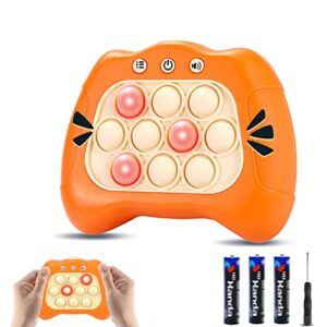 push pop puzzle game machine, light-up poppet educational console, handheld squeeze bubble decompression autism stress relief sensory fidget toys for boys girls teens kids adults 4 modes, orange