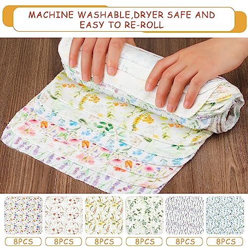 48 Pcs Paperless Towels Roll Washable Cotton Cloth, Reusable Paper Towels - 25 Pack with Durable Cardboard Roll - 10" x 10" Reusable Napkins Paperless Paper Towels (Colorful Small Flowers)