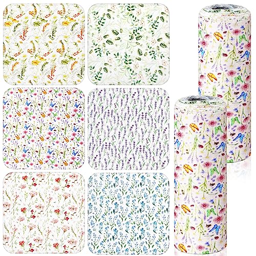 48 Pcs Paperless Towels Roll Washable Cotton Cloth, Reusable Paper Towels - 25 Pack with Durable Cardboard Roll - 10" x 10" Reusable Napkins Paperless Paper Towels (Colorful Small Flowers)