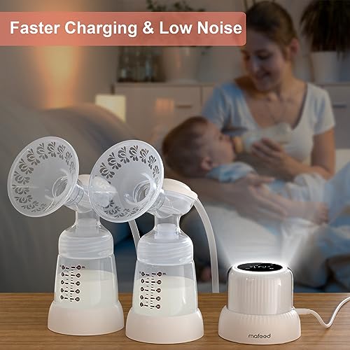 Breast Pump Electric, Wearable Breast Pump Baby Breastfeeding, Strong Suction 4 Mode & 9 Levels, Double|Portable Breast Pump Painless & Low Noise 18|21mm Flanges Fit Different Moms