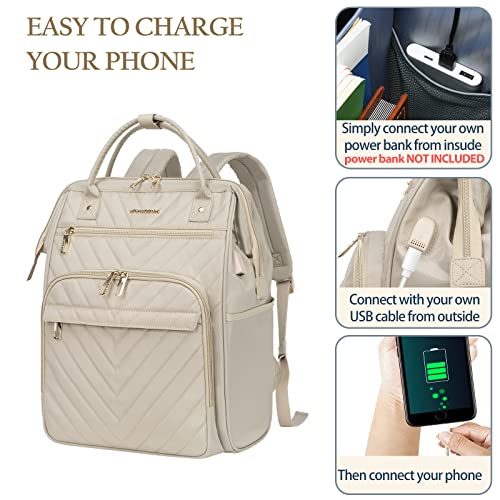 VANKEAN 17 Inch Laptop Backpack Carry On Backpack for Women Men Computer Work Bag, Large Capacity Waterproof Backpack with USB Port & RFID Pockets, College Daypack Business Travel Backpack, Beige