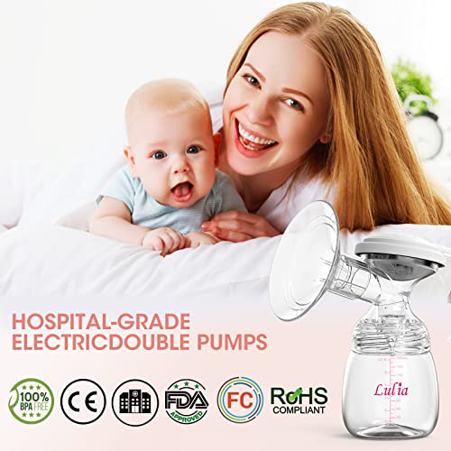 Lulia Electric Breast Pump with 10 Breastmilk Storage Bags, Breastfeeding Pump with 4 Modes and 9 Levels, Portable Breast Pump with 24mm Flanges, Strong Suction Power, Quiet, Pain Free