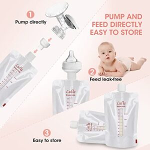 Lulia Electric Breast Pump with 10 Breastmilk Storage Bags, Breastfeeding Pump with 4 Modes and 9 Levels, Portable Breast Pump with 24mm Flanges, Strong Suction Power, Quiet, Pain Free