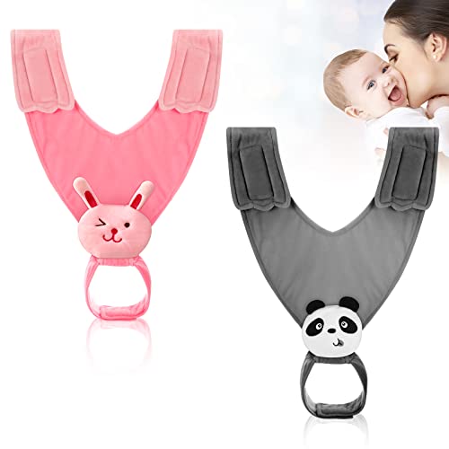 2 Pcs Adjustable Baby Bottle Holder Car Seat Bottle Spare Baby Bottle Feeding Sling Bottle Drink Holder Bracket Strap Tight Loop and Hook Tape for Hanging (Grey, Pink, Lovely Style)