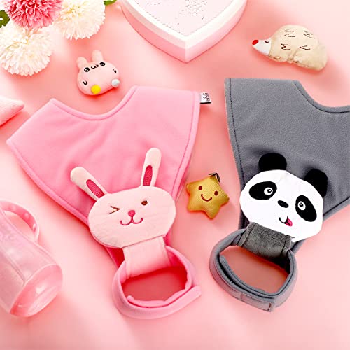 2 Pcs Adjustable Baby Bottle Holder Car Seat Bottle Spare Baby Bottle Feeding Sling Bottle Drink Holder Bracket Strap Tight Loop and Hook Tape for Hanging (Grey, Pink, Lovely Style)