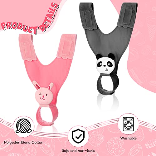 2 Pcs Adjustable Baby Bottle Holder Car Seat Bottle Spare Baby Bottle Feeding Sling Bottle Drink Holder Bracket Strap Tight Loop and Hook Tape for Hanging (Grey, Pink, Lovely Style)