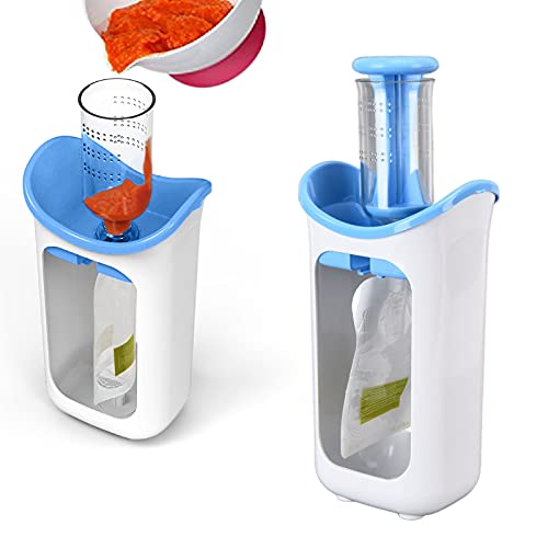 Baby Food Squeeze Station, Infants Pouch Puree Filling Squeezer Babies Homemade Fresh Fruit Juice Maker Reusable Portable Semi Solid Processor Storage Bags Toddlers Home Kitchen Restaurant (blue)