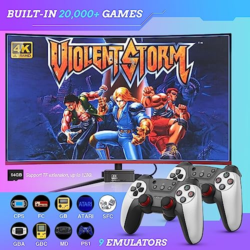 Wireless Retro Game Console, Equipped with 64G TF Card Plug and Play, Nostalgia Game Stick 4K 20000+ Games Built-in, 9 Classic Emulators, with Dual 2.4G Upgraded Wireless Controllers, White