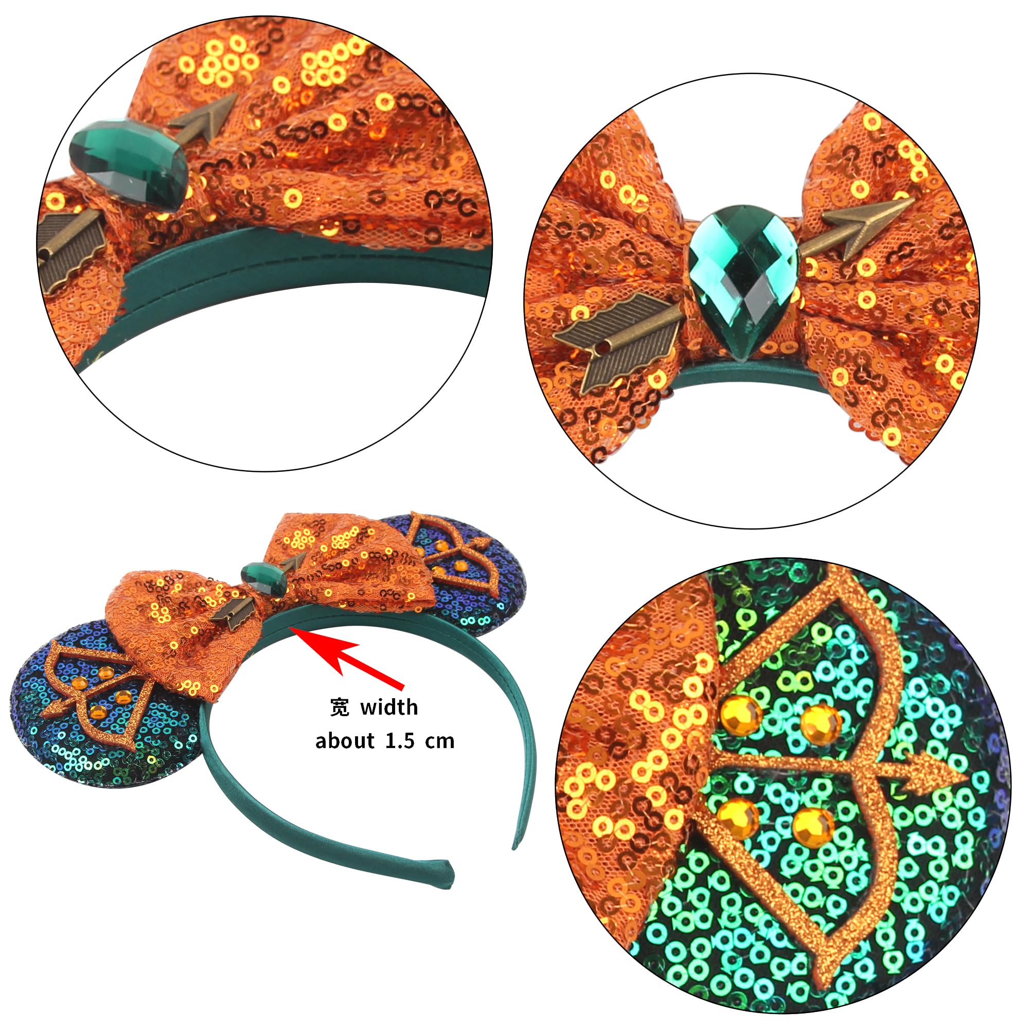 Zhesesmila Mini Ears Headband Merida Princess Hair Accessories Glitter Hairband for Princess Party Cosplay Costume Headwear Decorations