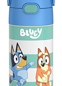 THERMOS FUNTAINER 12 Ounce Stainless Steel Vacuum Insulated Kids Straw Bottle, Bluey