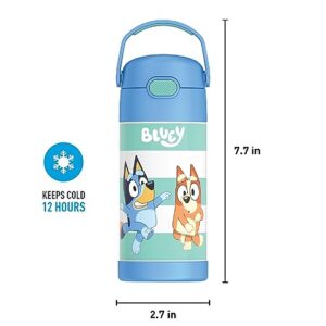 THERMOS FUNTAINER 12 Ounce Stainless Steel Vacuum Insulated Kids Straw Bottle, Bluey