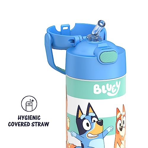 THERMOS FUNTAINER 12 Ounce Stainless Steel Vacuum Insulated Kids Straw Bottle, Bluey