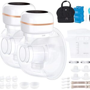 Hands Free Breast Pump, Double Electric Wearable Breast Pump, 3 Modes & 9 Levels Portable Breast Pump, LED Display, 19/22/25 mm Flanges, Breastfeeding Pump with Pumping Bag and Ice Pack