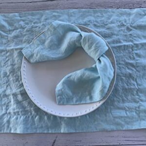 Eight Owls Stonewashed Linen Placemats – 15” x 20”– Set of 4-100% Pure Linen Cloth - Mitered Corners – 2" Hem – Coast (Aqua Lagoon)