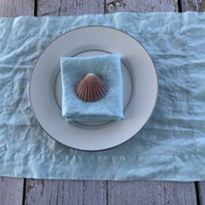 Eight Owls Stonewashed Linen Placemats – 15” x 20”– Set of 4-100% Pure Linen Cloth - Mitered Corners – 2" Hem – Coast (Aqua Lagoon)