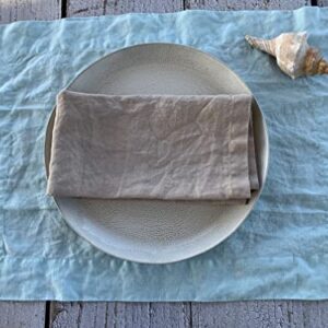 Eight Owls Stonewashed Linen Placemats – 15” x 20”– Set of 4-100% Pure Linen Cloth - Mitered Corners – 2" Hem – Coast (Aqua Lagoon)