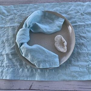 Eight Owls Stonewashed Linen Placemats – 15” x 20”– Set of 4-100% Pure Linen Cloth - Mitered Corners – 2" Hem – Coast (Aqua Lagoon)