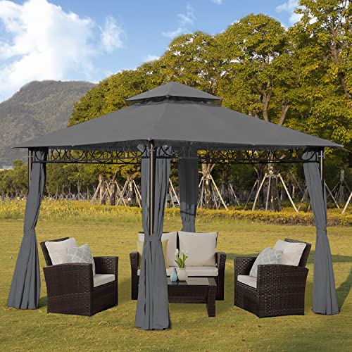 Outdoor Canopy UV Protection Gazebo Canopy Tent with 4 Sidewall for Patio Outdoor (10'x10', Grey)