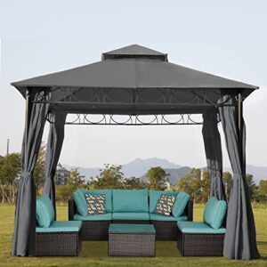 Outdoor Canopy UV Protection Gazebo Canopy Tent with 4 Sidewall for Patio Outdoor (10'x10', Grey)