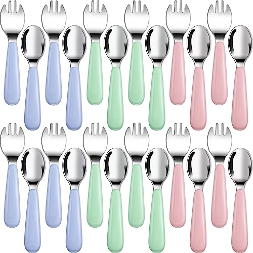 Therwen 30 Pieces Toddler Utensils Kids Silverware Set Toddler Forks and Spoons Stainless Steel Children Flatware Designed for Self Feeding Set