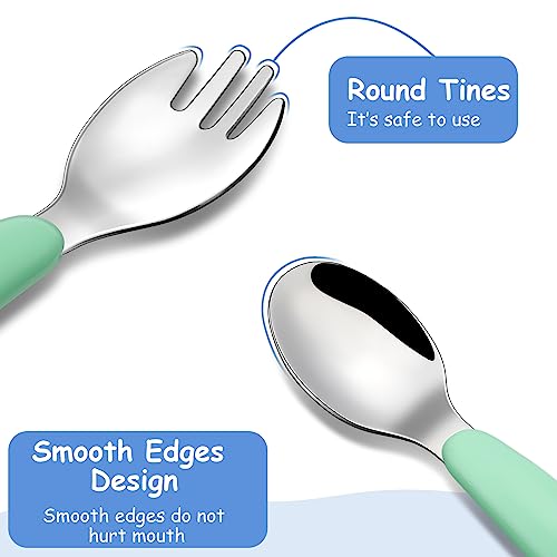 Therwen 30 Pieces Toddler Utensils Kids Silverware Set Toddler Forks and Spoons Stainless Steel Children Flatware Designed for Self Feeding Set