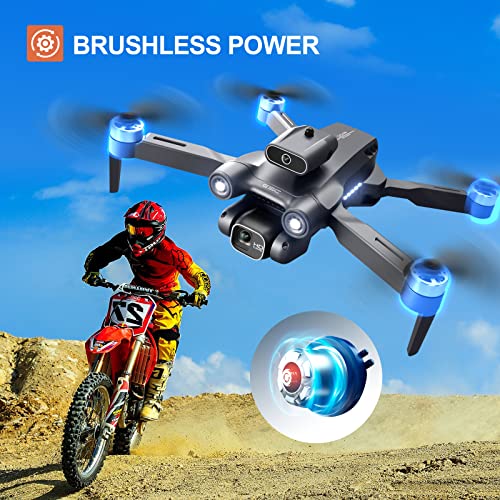 2023 Brushless Drones with Dual 4K HD Camera,2.4G WiFi FPV Video Foldable Drone RC Quadcopter for Adults/Beginners/Kids,One Key Take Off/Land,Waypoints Functions,3 Batterie 45Mins Flight Time (SIS)