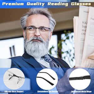 WEIMELTOY 3 Pack Blue Light Blocking Reading Glasses for Men, Stylish Half Frame Metal Computer Readers, Lightweight Spring Hinge Eyeglasses Anti Eyestrain/Glare/UV (Mix Color, Black+Grey+Brown, 1.25)