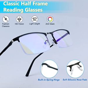 WEIMELTOY 3 Pack Blue Light Blocking Reading Glasses for Men, Stylish Half Frame Metal Computer Readers, Lightweight Spring Hinge Eyeglasses Anti Eyestrain/Glare/UV (Mix Color, Black+Grey+Brown, 1.25)