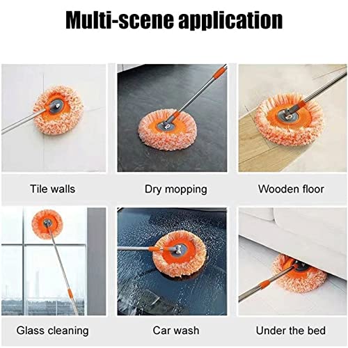 Mops for Floor Cleaning, 360° Rotatable Floor Mop with 3 Coral velvet Mop Head Extendable Long Handle Retractable Glass Wiper Window Cleaner Brush Car Cleaning Tools