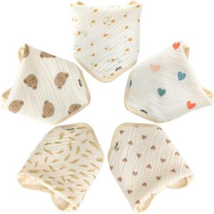 neeeze baby bandana bibs - 5pack - muslin baby bibs - baby drool bibs - muslin bandana bibs - 4layers cotton- bandana baby bibs - baby boy sets - drool bibs for baby girl - perfect for baby registry