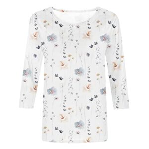 Elegant Floral 3/4 Sleeve Tops Dressy, Womens Summer Floral Crew Neck 3/4 Sleeve Tee Shirts Blouses Dressy, Summer Loose Tunic Shirts Short Sleeve Top Dressy