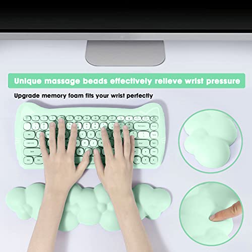 ATTACK SHARK Cloud Mouse Pad Wrist Support and Keyboard Wrist Rest,Ergonomic Design for Typing Pain Relief,Memory Foam Wrist Rest Leather Cup Coaster,Lightweight Desk Gel Hand Wrist Rests(Green)