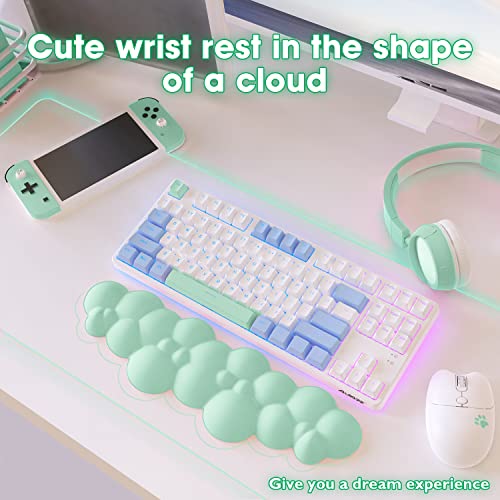 ATTACK SHARK Cloud Mouse Pad Wrist Support and Keyboard Wrist Rest,Ergonomic Design for Typing Pain Relief,Memory Foam Wrist Rest Leather Cup Coaster,Lightweight Desk Gel Hand Wrist Rests(Green)