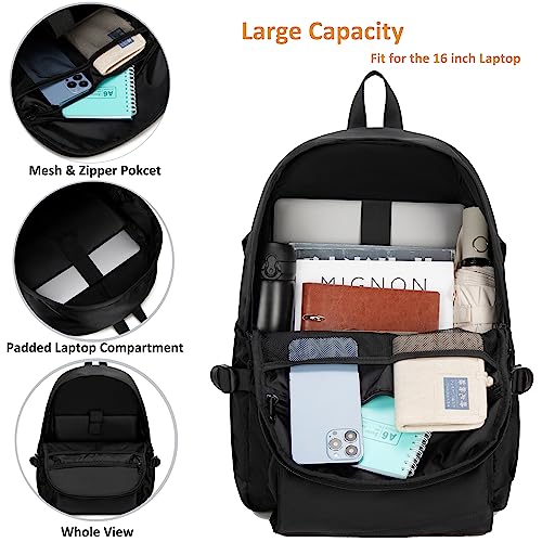 Caoroky knight College School Bag for Men Women Laptop Backpack 15.6 Inch Anti Theft Travel Daypack Large Elementary Middle High Bookbags for Teens Girls Boys Students-Medium，black