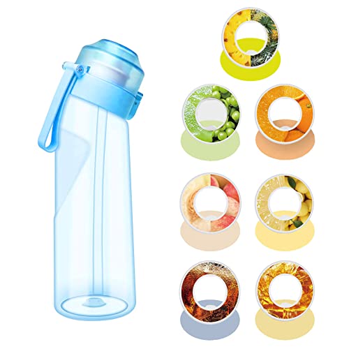 rericonq Water Bottle with 7 Flavor Pods,18.5 Oz/500ml,21.9 Oz/650ml Fruit Fragrance Water Bottle,Scent Water Cup Sports Water Cup Suitable for Outdoor Sports (Blue-18.5 Oz/500ml+7 Pods)