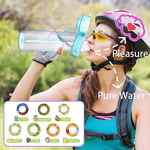 rericonq Water Bottle with 7 Flavor Pods,18.5 Oz/500ml,21.9 Oz/650ml Fruit Fragrance Water Bottle,Scent Water Cup Sports Water Cup Suitable for Outdoor Sports (Blue-18.5 Oz/500ml+7 Pods)