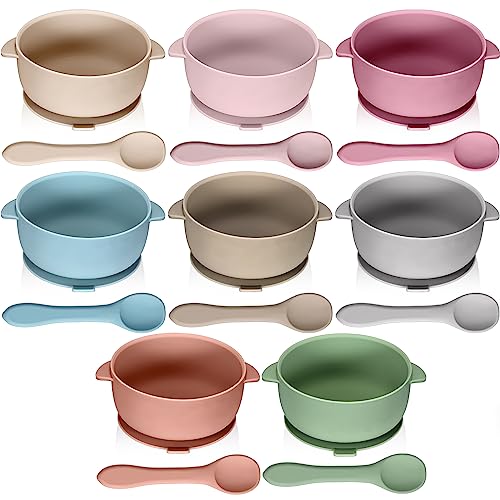 Tanlade 8 Pack Baby Silicone Suction Bowls with Spoon Baby Led Weaning Food Bowl Toddler Food Storage Bowl Dishwasher Microwave Safe Feeding Set