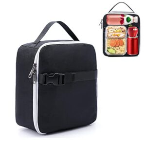 insulated lunch bag for women men work lunch pail cooler, reusable thermal soft leakproof lunch box for adult office lunch tote bag fit travel picnic (black)